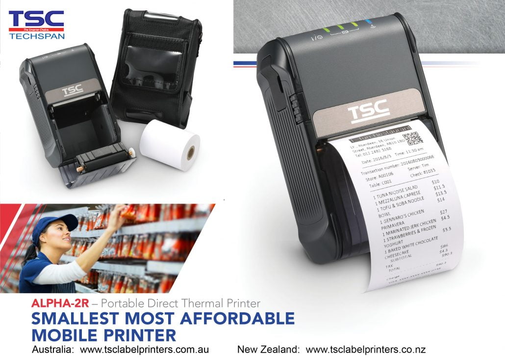 NEW Mobile Receipt Printer ALPHA-2R – TSC Label Printers Australia